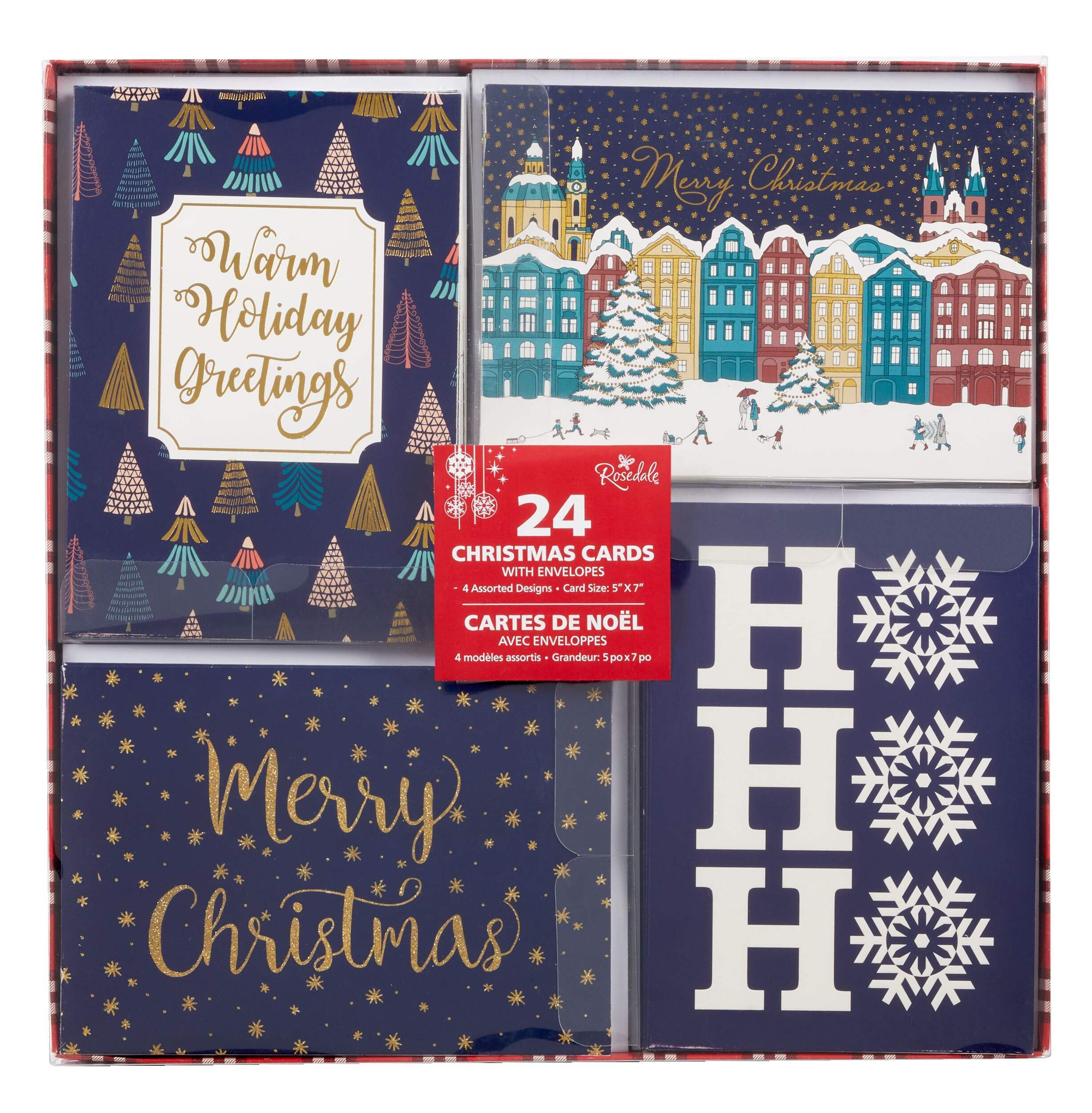 FOR LIVING Christmas Cards with Envelopes, English, Blue, Assorted Designs, 24-pc | Party City