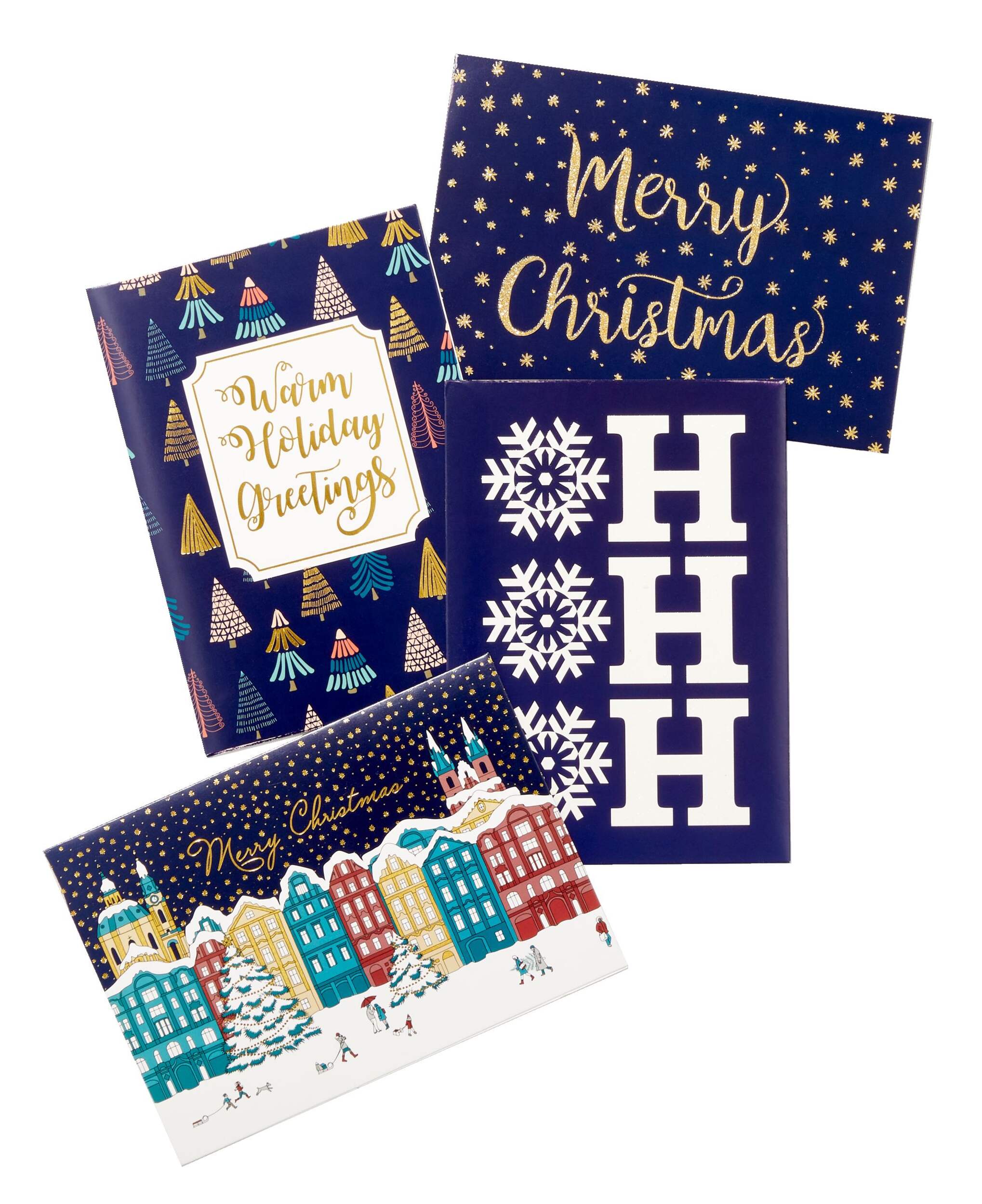 FOR LIVING Christmas Cards with Envelopes, English, Blue, Assorted Designs, 24-pc | Party City