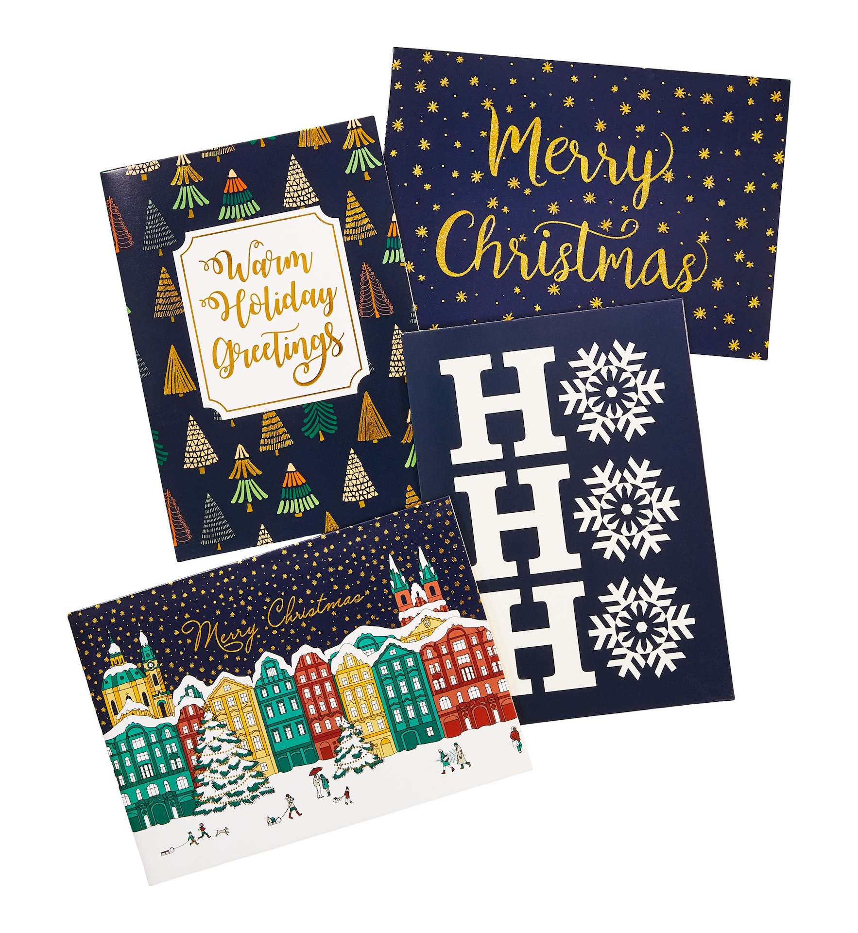 FOR LIVING Christmas Cards with Envelopes, English, Blue, Assorted Designs, 24-pc | Party City
