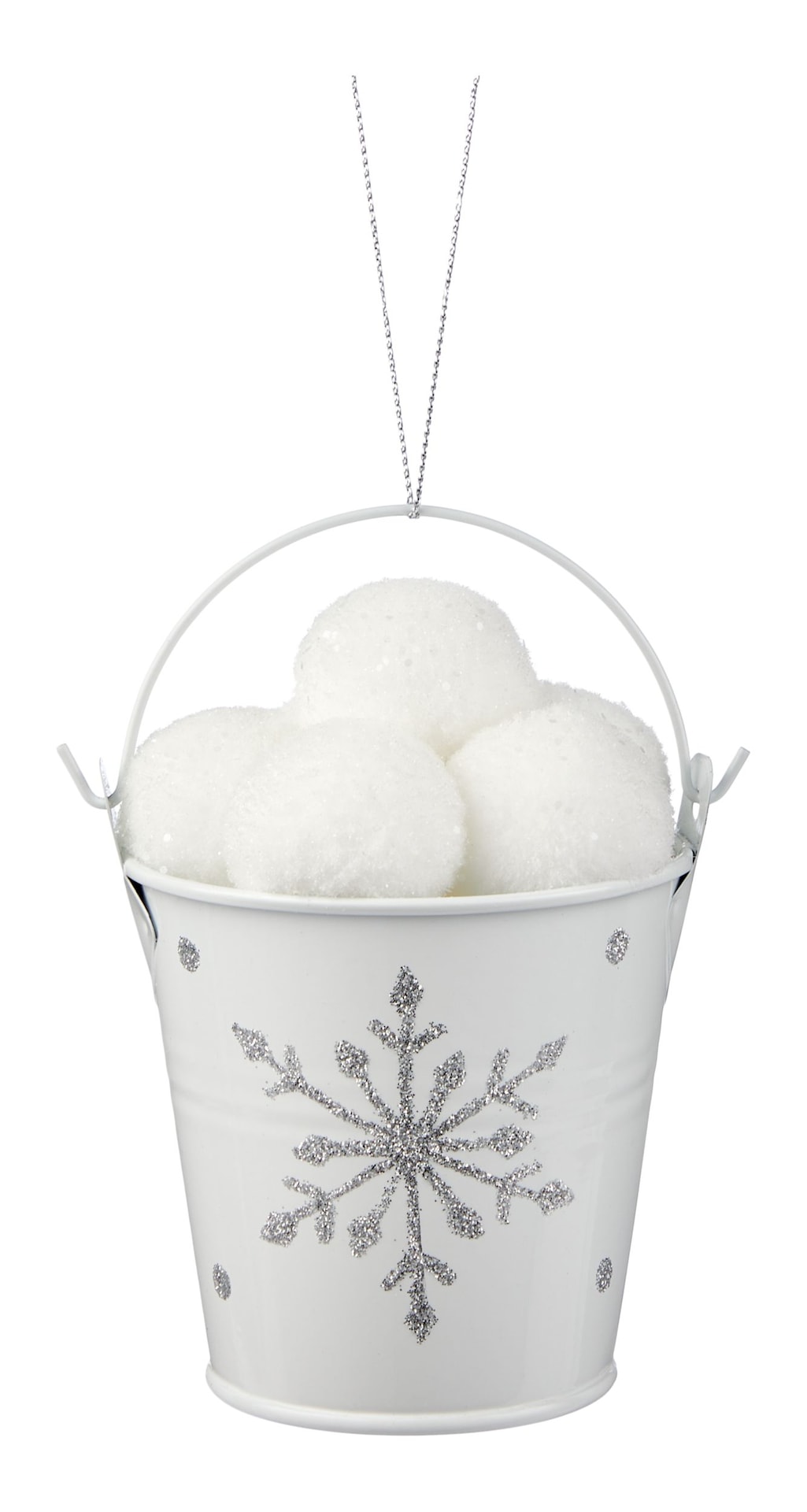 CANVAS White Collection Metal Bucket with Snowballs Christmas Ornament ...