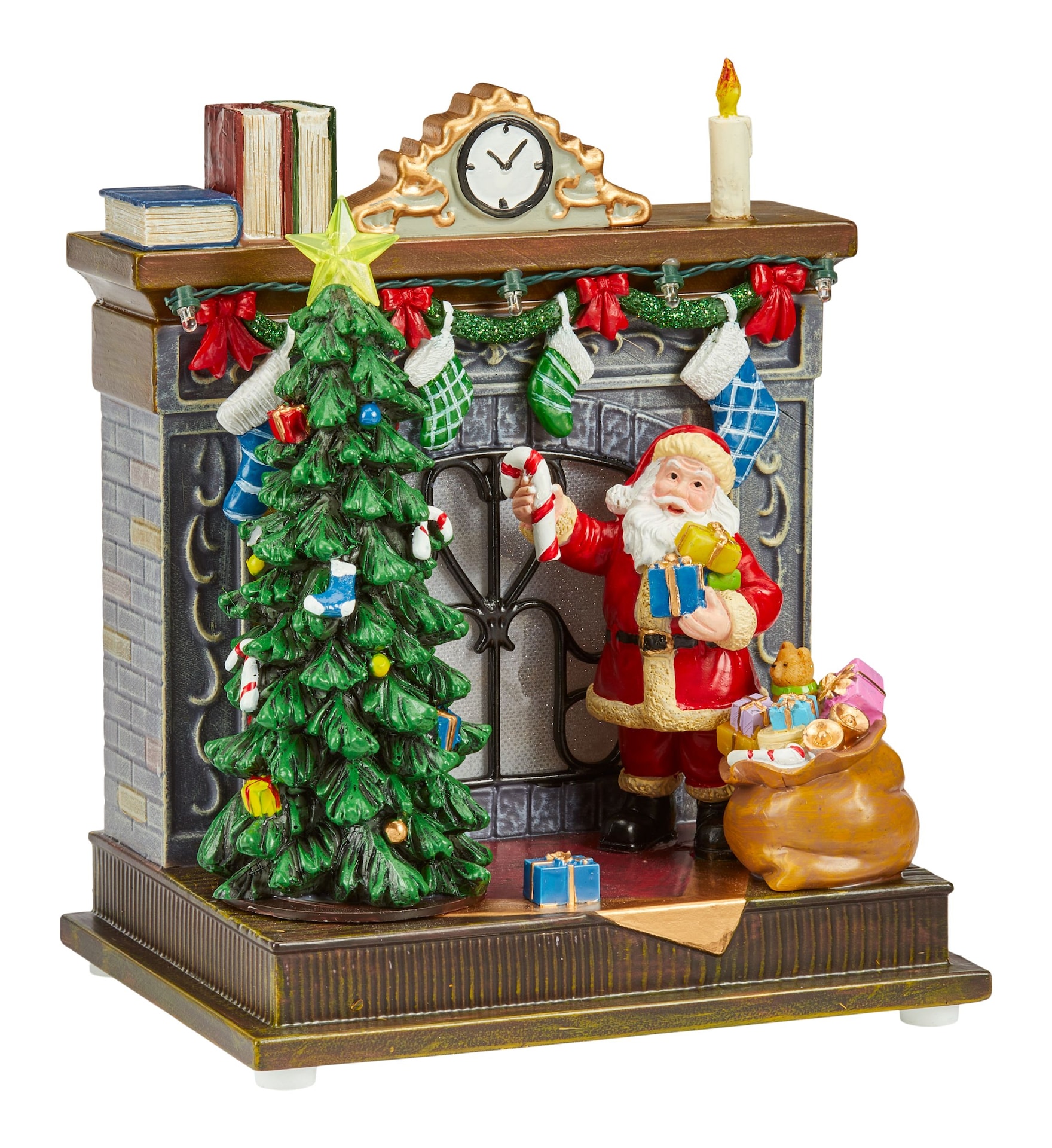 For Living Battery Operated LED Santa at the Fireplace Scene Christmas ...