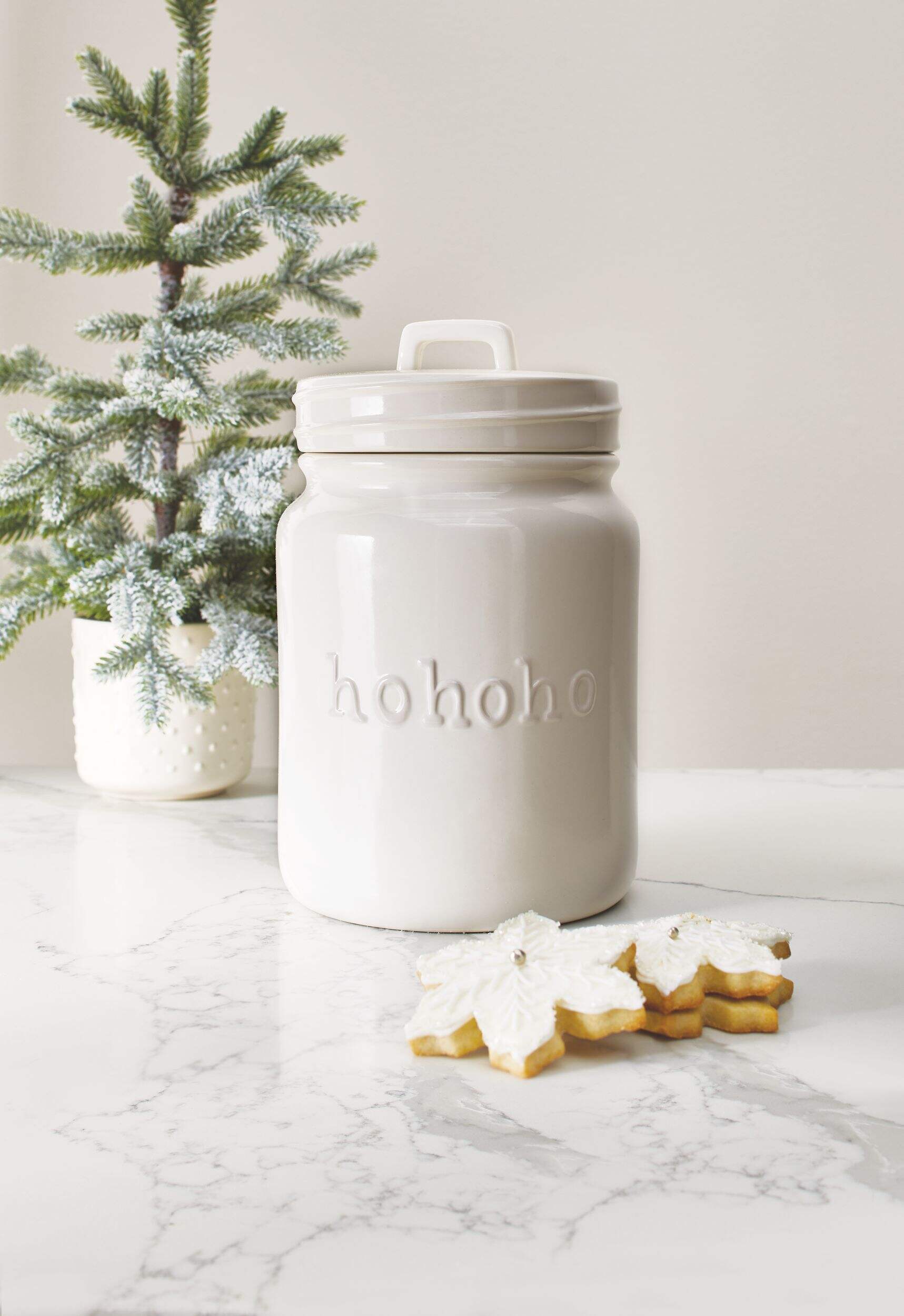 Jillian Harris X CANVAS Christmas Ho Ho Ho Cookie Jar, White Stoneware ...