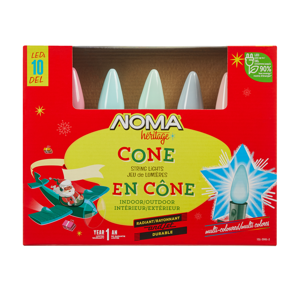 Lumières coniques NOMA Heritage, 10 ampoules à DEL, couleurs festives ...