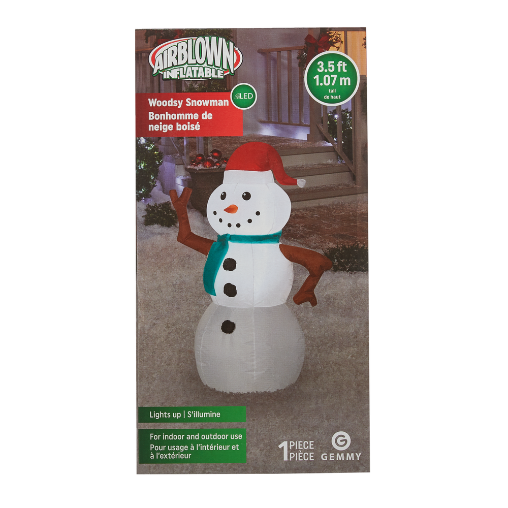 GEMMY Inflatable Snowman Christmas Decoration Self-Inflating, 3.5-ft ...