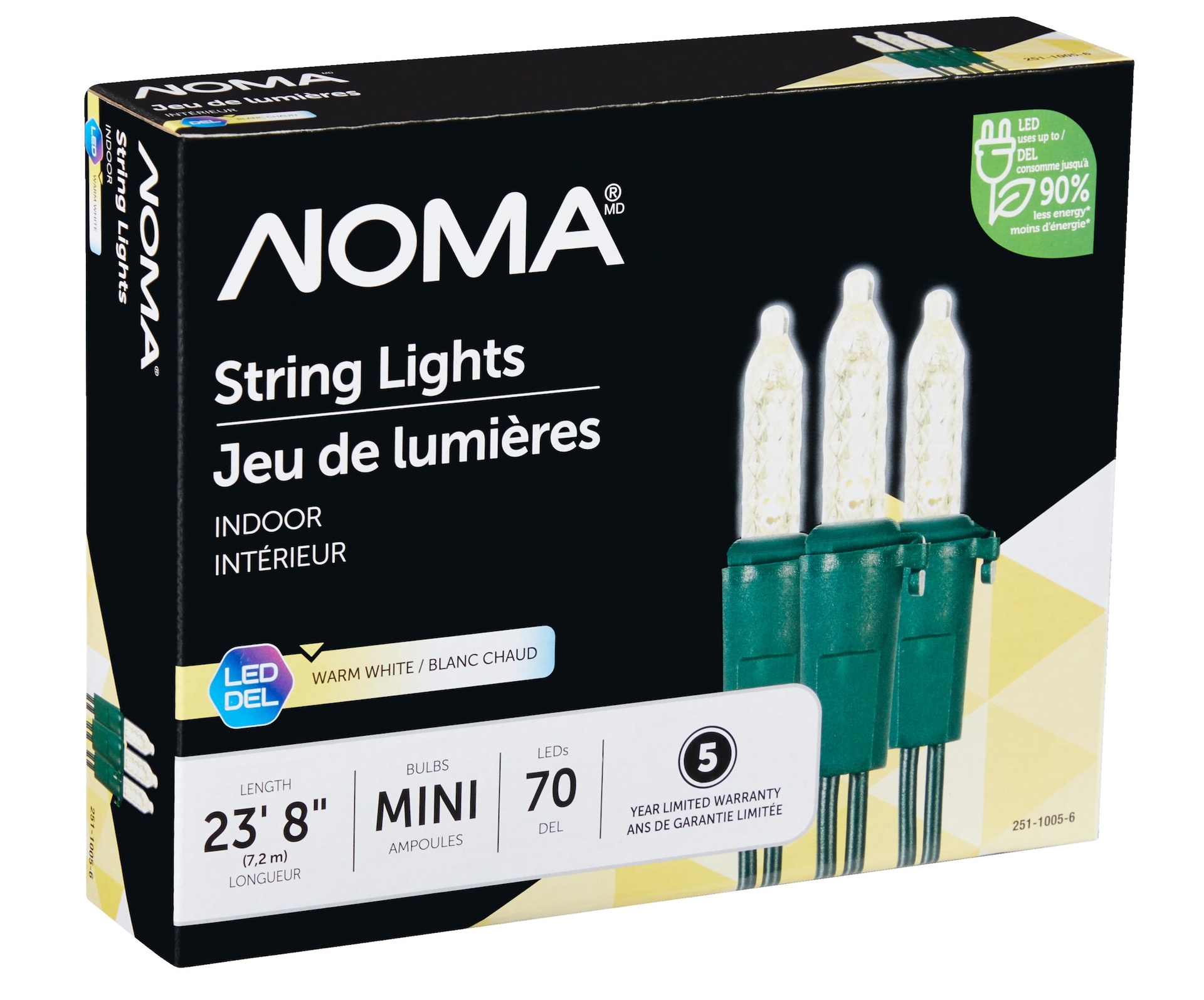 NOMA Indoor Mini LED 70 Christmas Lights, 23-ft 8", Warm White ...