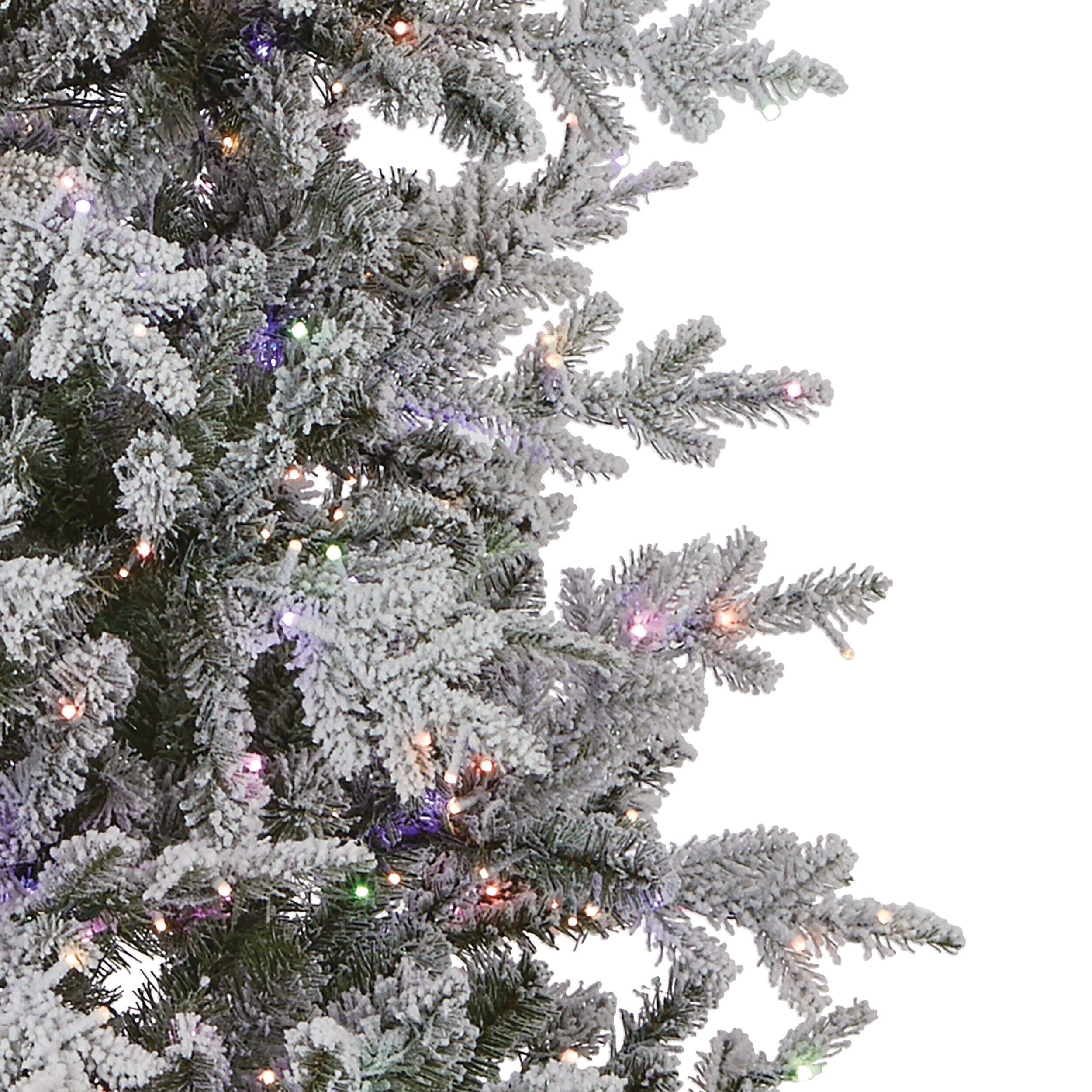 NOMA Glisten Pre-Lit LED Flocked Christmas Tree, Colour-Changing Lights ...