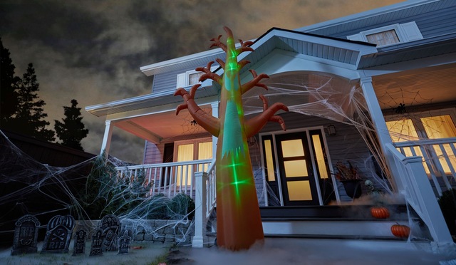 For Living Halloween Spooky Tree with Green Projection Fiery Light, 12 ...