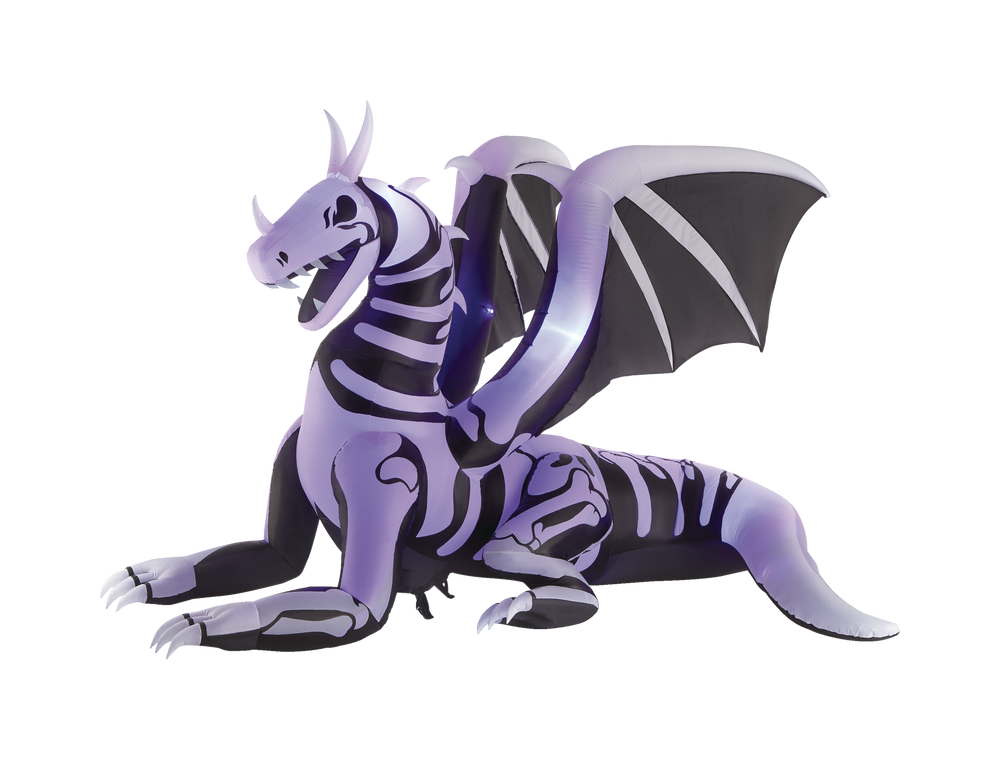 Gemmy Skeleton Dragon LED Light-Up Airblown Inflatable, Black/White, 7 ...