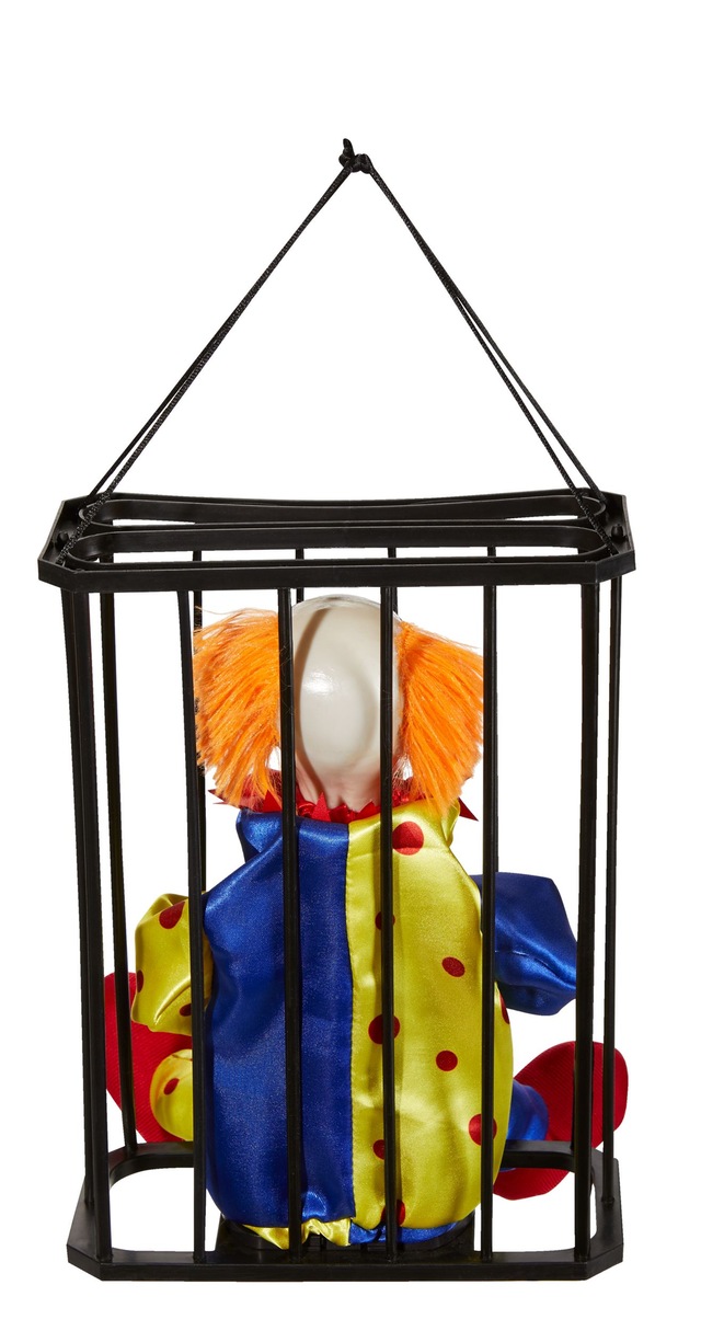 Clown Animated LED Light-Up Hanging Cage Multi-Coloured, 10.5-in, Sound ...
