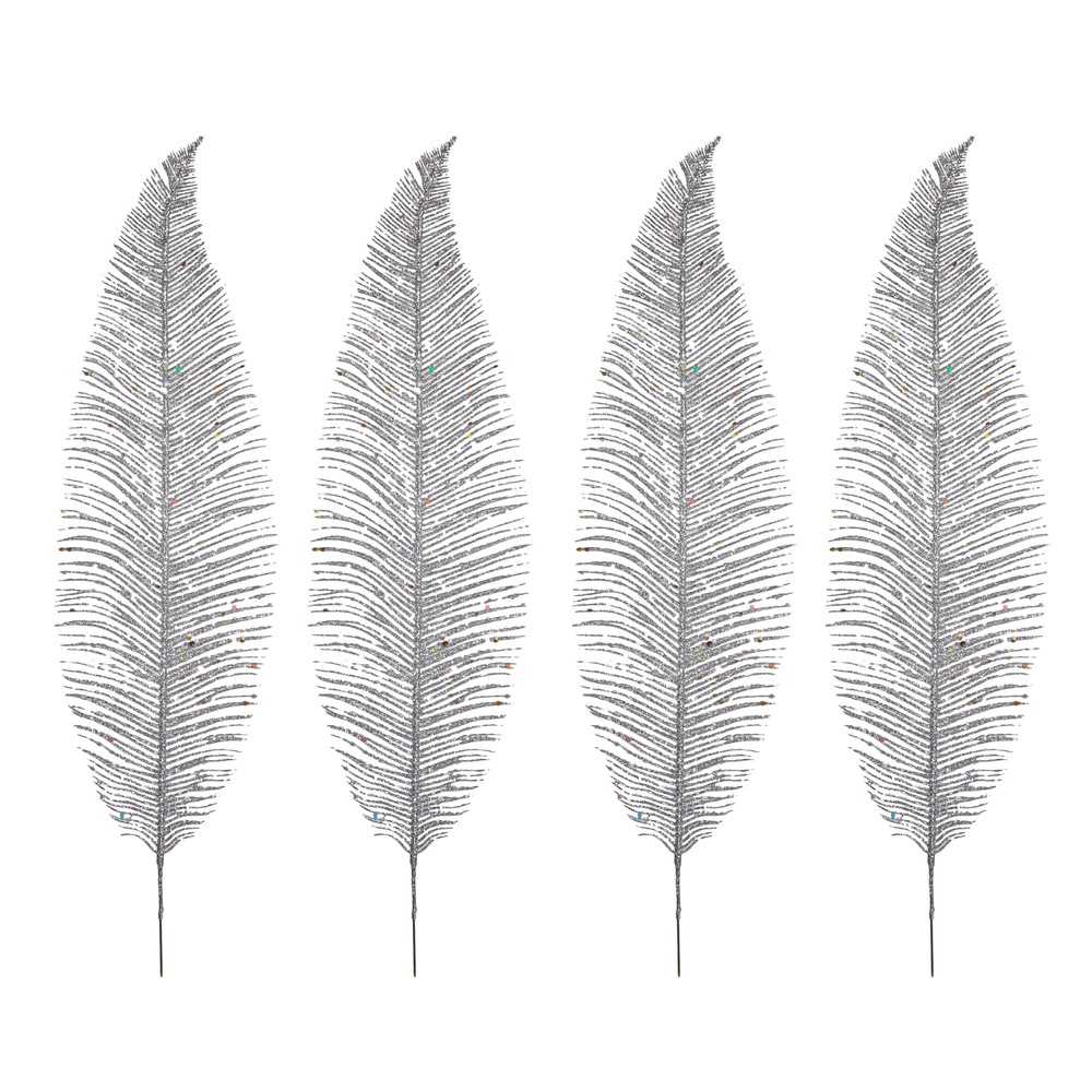 CANVAS Silver Collection Christmas Glittering Feather Decoration Set, 4 ...