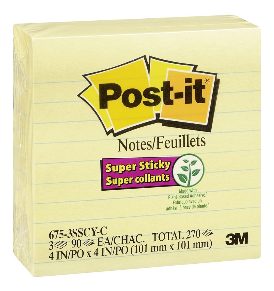 3M Post-it® Super Sticky, Lined, Yellow, Sticky Notes | Canadian Tire