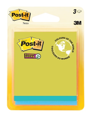 3M Post-it® Super Sticky, Unlined, Colours of the World Collection ...
