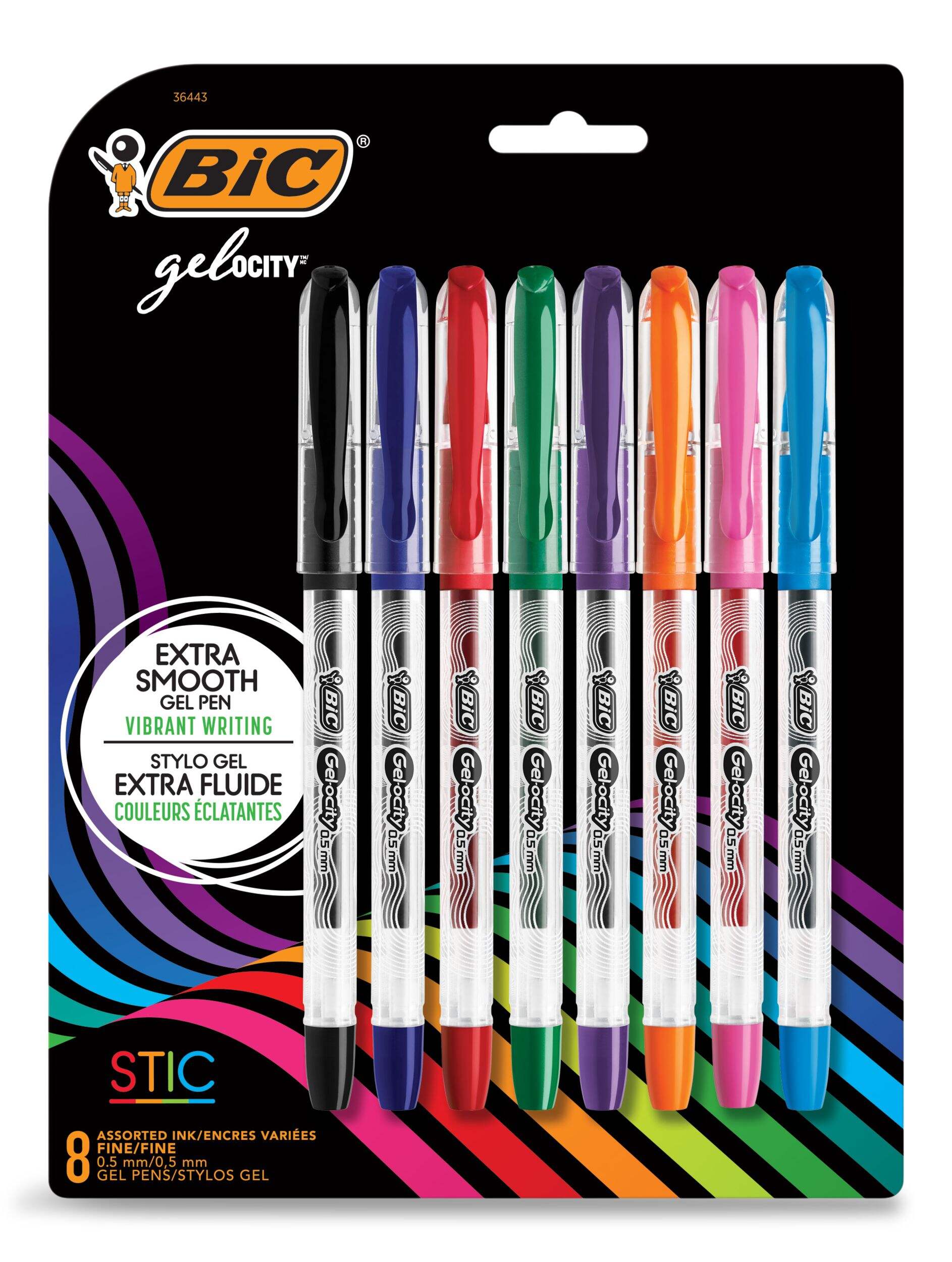 Bic Gelocity Stic 05mm Fine Point Gel Pens Assorted Ink 8 Ct Canadian Tire