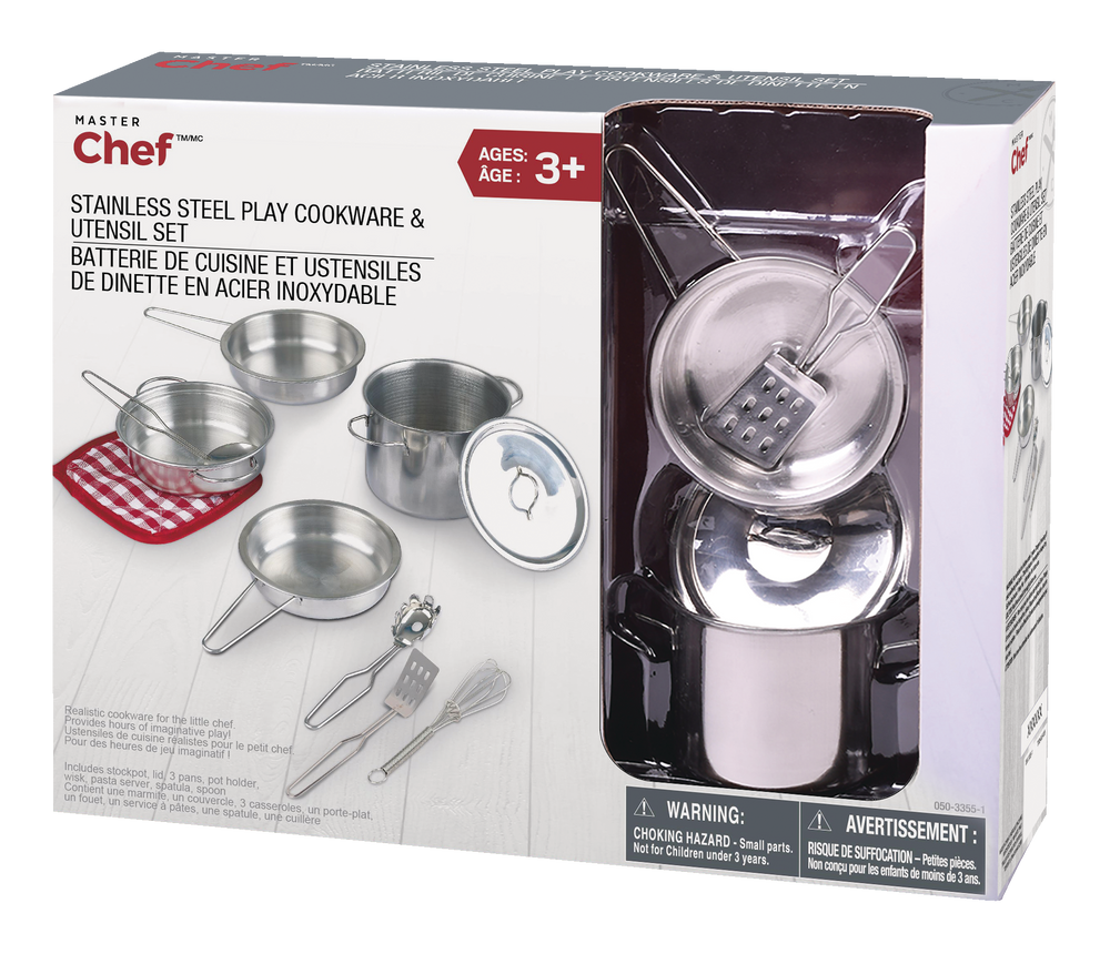 MASTER Chef Toy Kitchen Stainless Steel Cookware Set For Kids, 10 pc ...