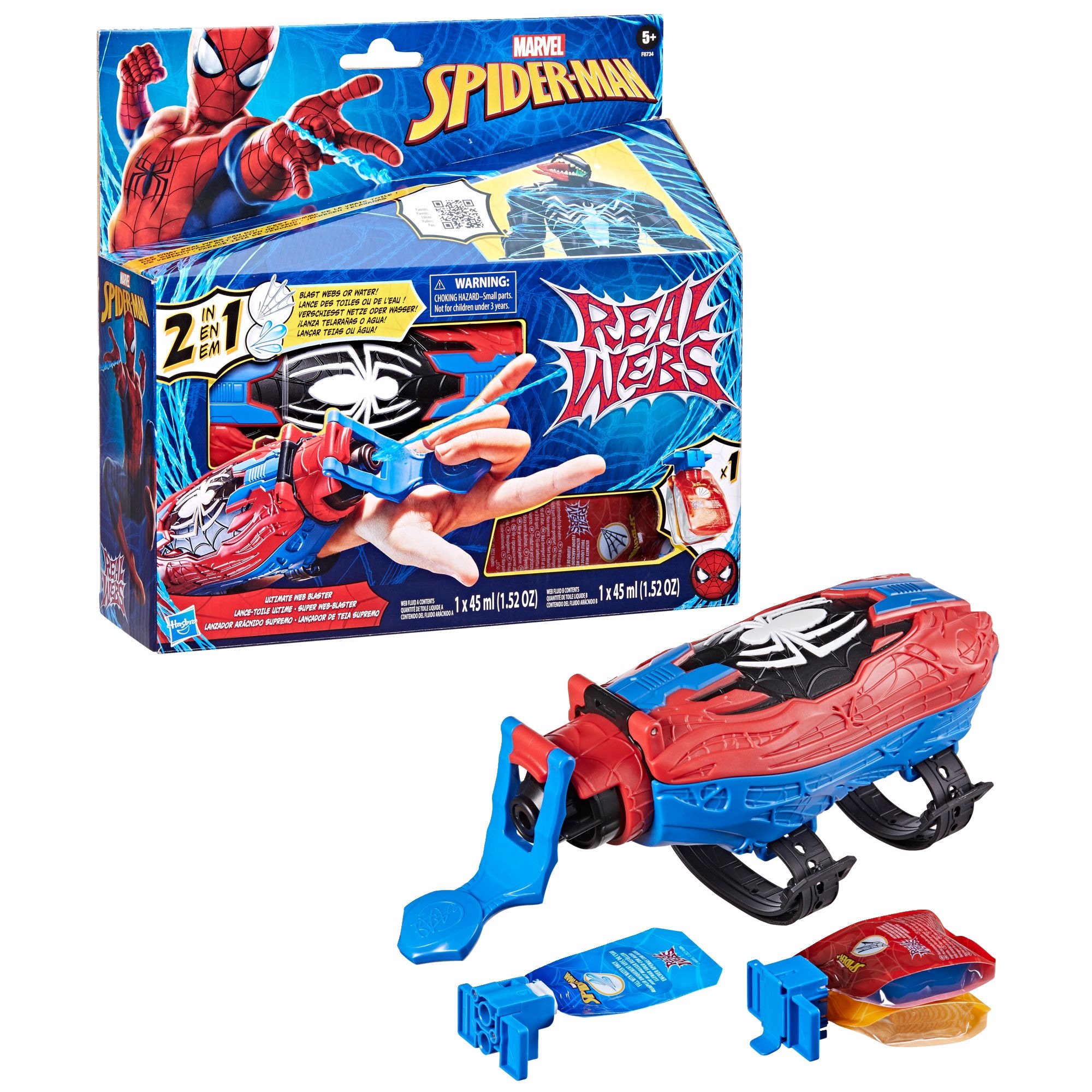 Marvel Spider-Man Real Webs Ultimate Web Blaster, 2-in-1 Blaster, Role ...