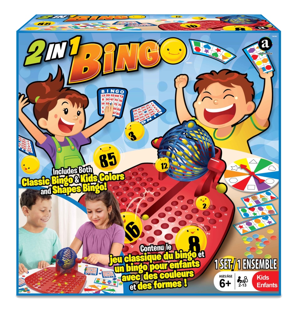 2-in-1 Bingo Game, Includes Both Classic Bingo & Kids Color and Shapes ...