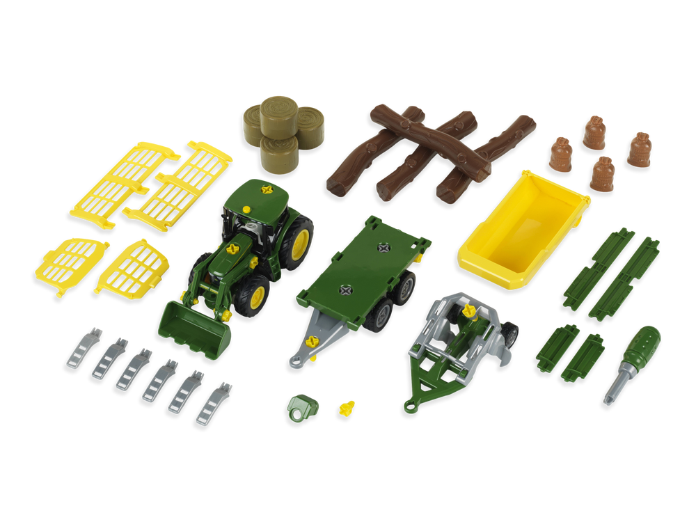 John Deere Farming Toy Playset With Tractor, Dumper, Trailer, Plough ...