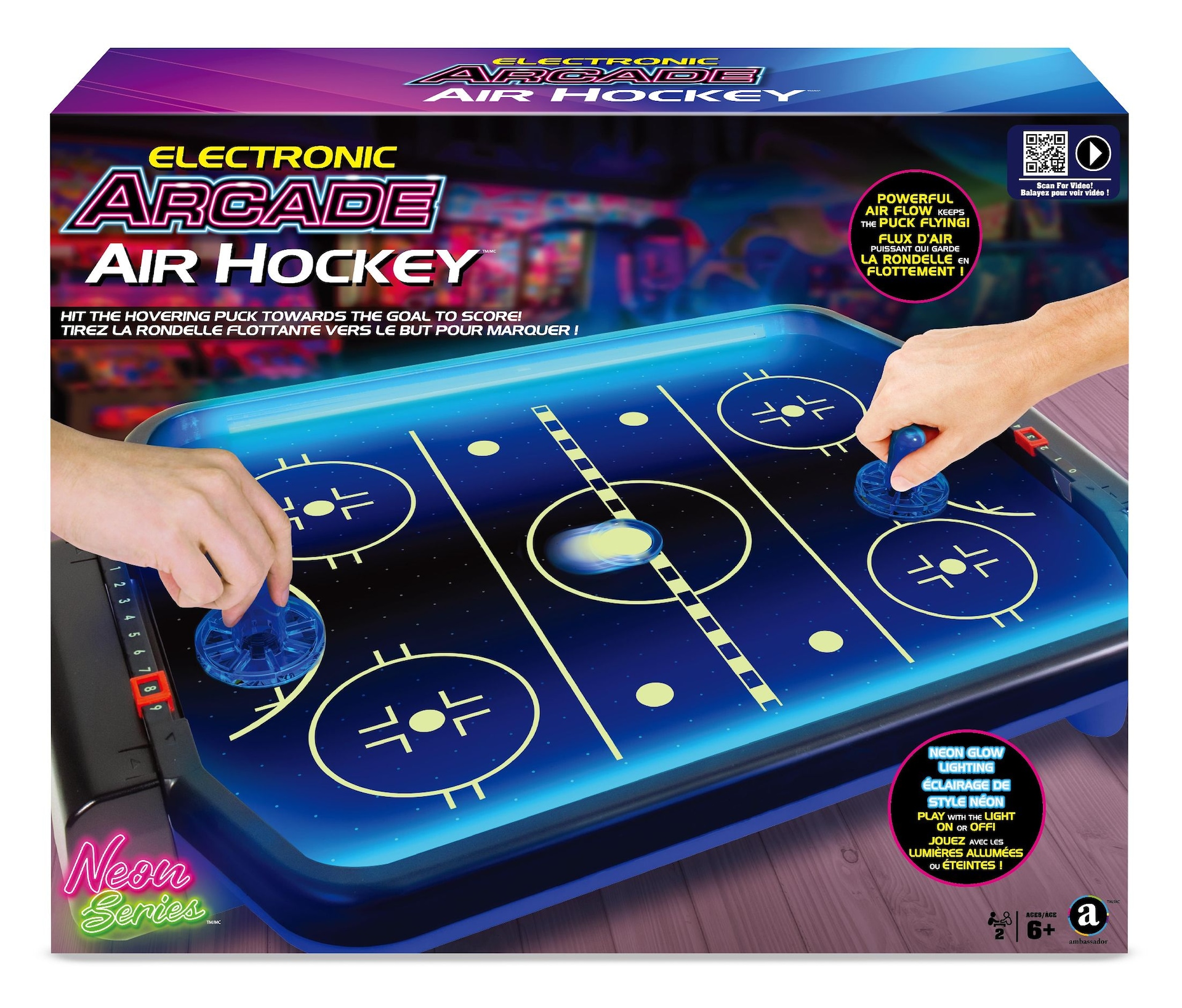 Electronic Arcade 2-Player Air Hockey Game with Neon Lights, Ages 6 ...