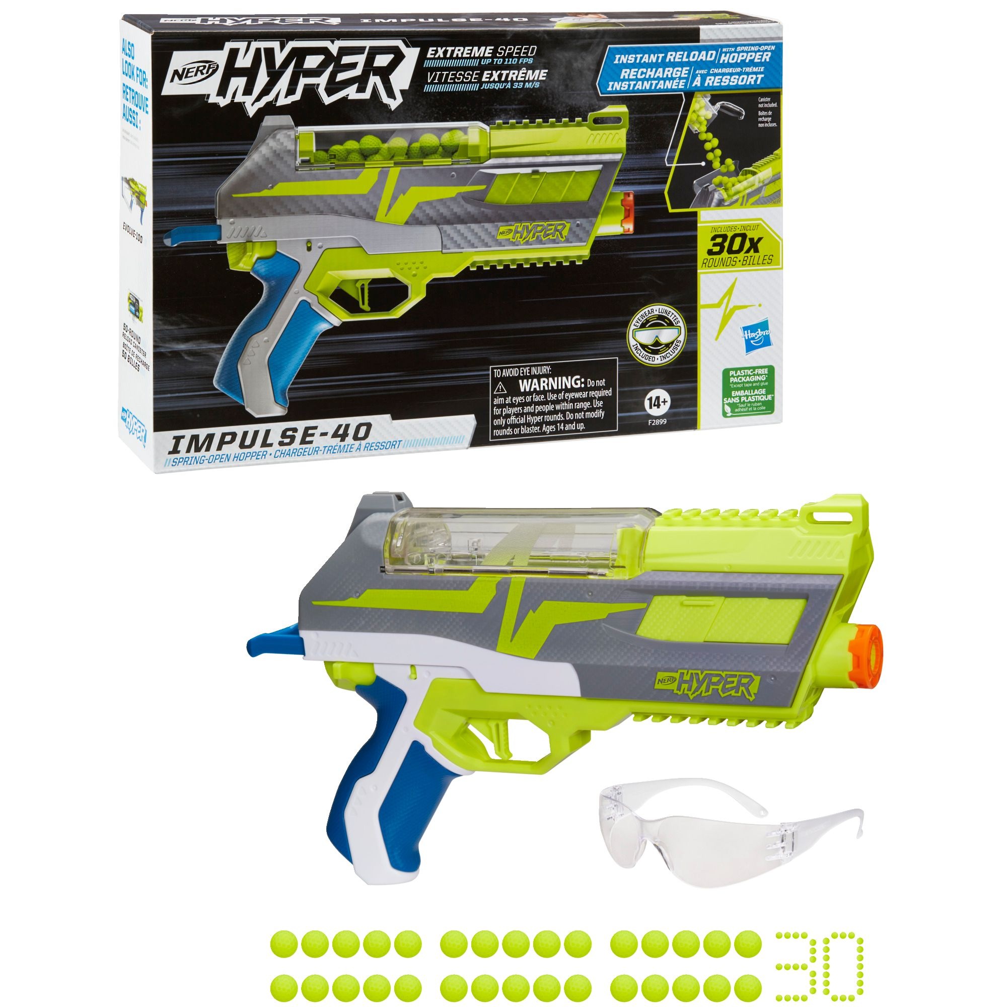 NERF Hyper Impulse-40 Foam Dart Blaster with 30 NERF Hyper Rounds ...
