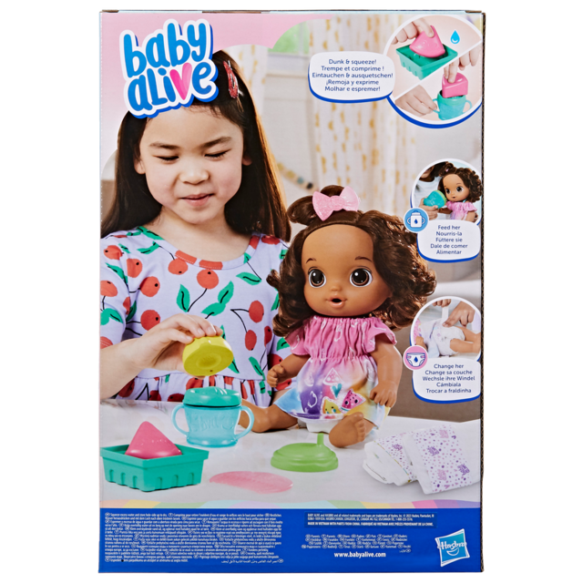 Baby Alive Sips N Wets Pretend Juicer with Accessories, Brown Hair Doll ...