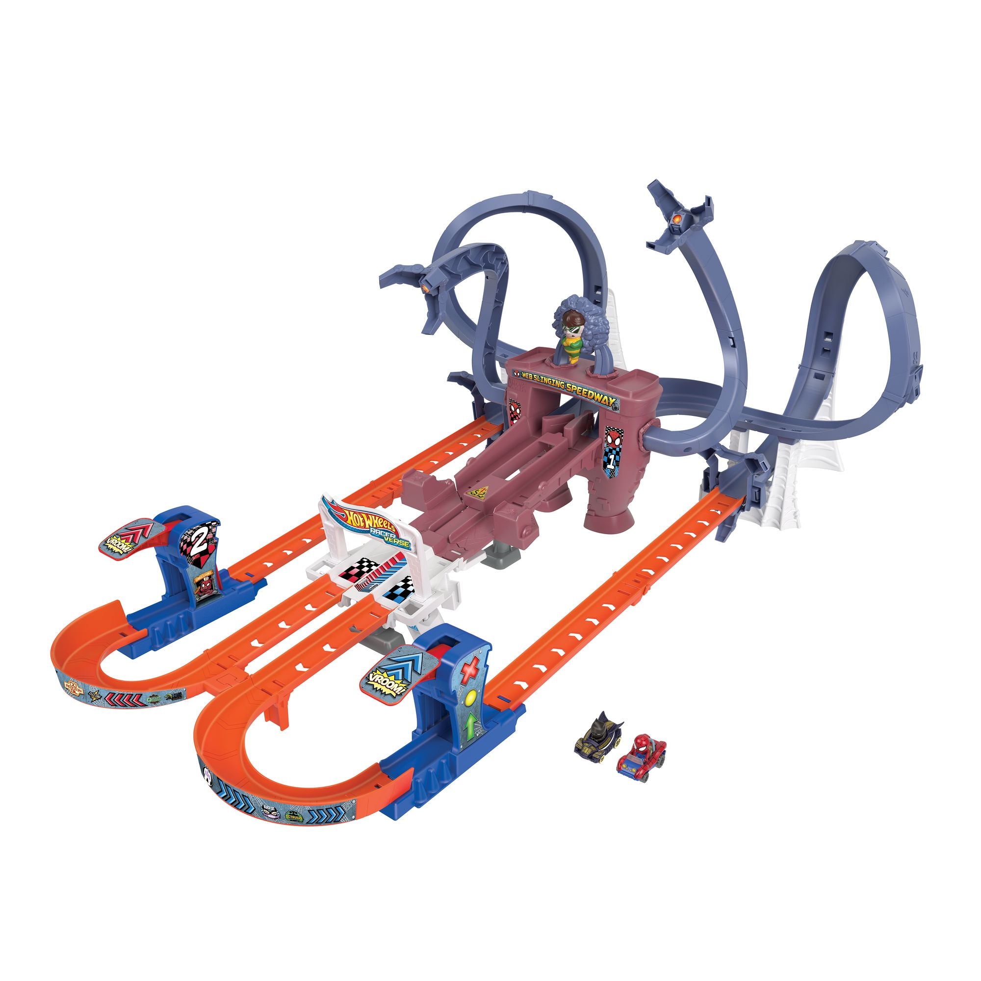 Hot Wheels RacerVerse™ Spidey's Web-Slinging Speedway Track Set ...