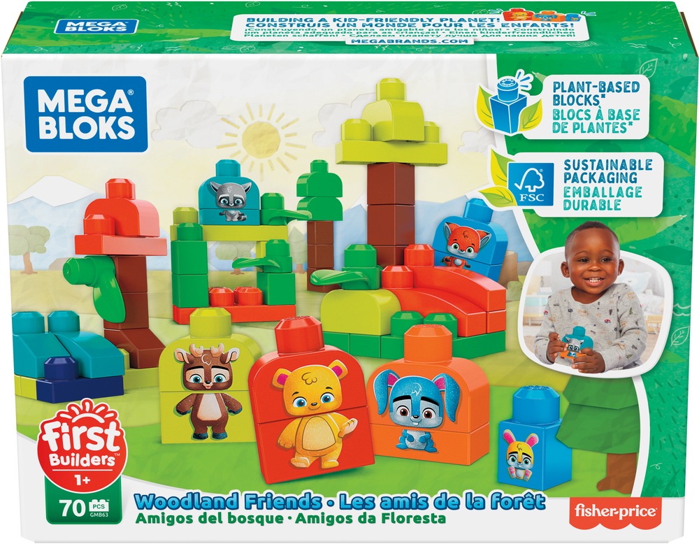 Mattel Mega Bloks Woodland Friends Plant-Based Blocks Building Set For ...